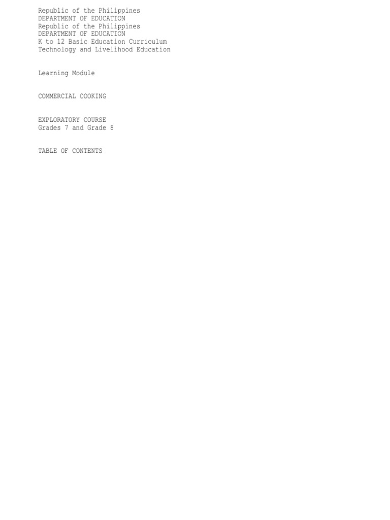 K To 12 Commercial Cooking Learning Module 2 | PDF | Teaspoon ...