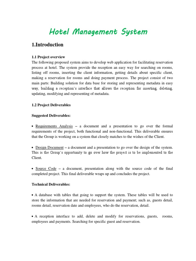 Hotel Management System SPMP | PDF