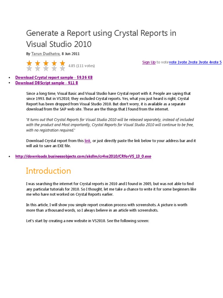 Crystal Reports Tutorial Beginner | PDF | Microsoft Visual Studio | Chart