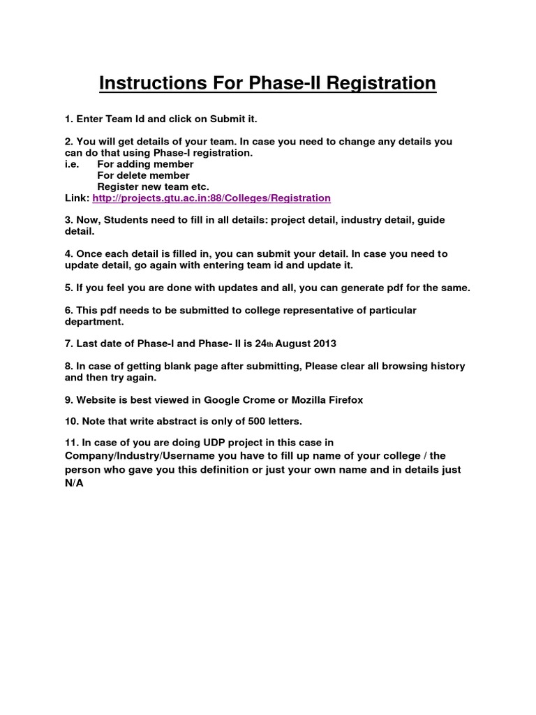 Instructions For Phase-II Registration | PDF