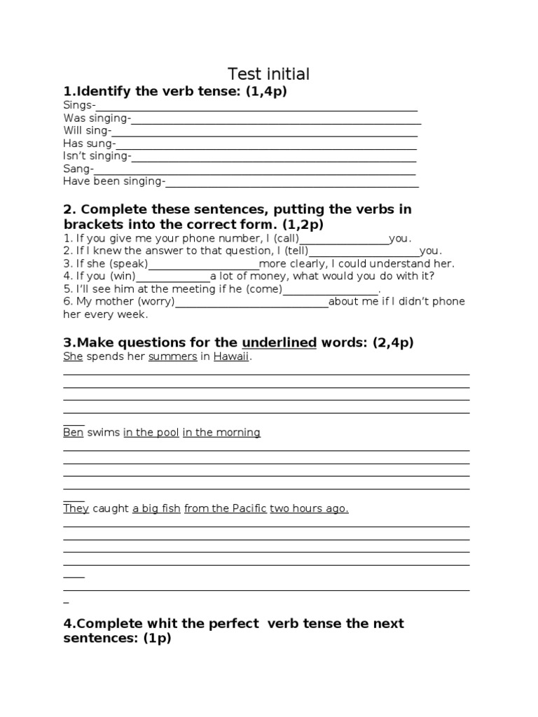 Test Initial: 1.identify The Verb Tense: (1,4p) | PDF