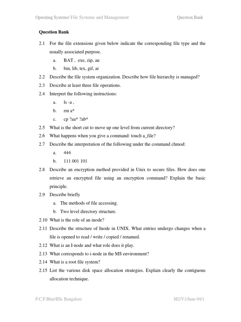 Question Bank-2 (File Systems) | PDF