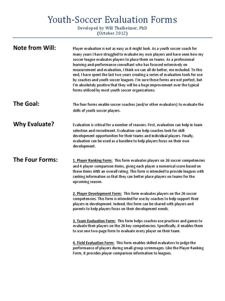 Youth-Soccer Evaluations Overview and Instructions | PDF | Competence ...