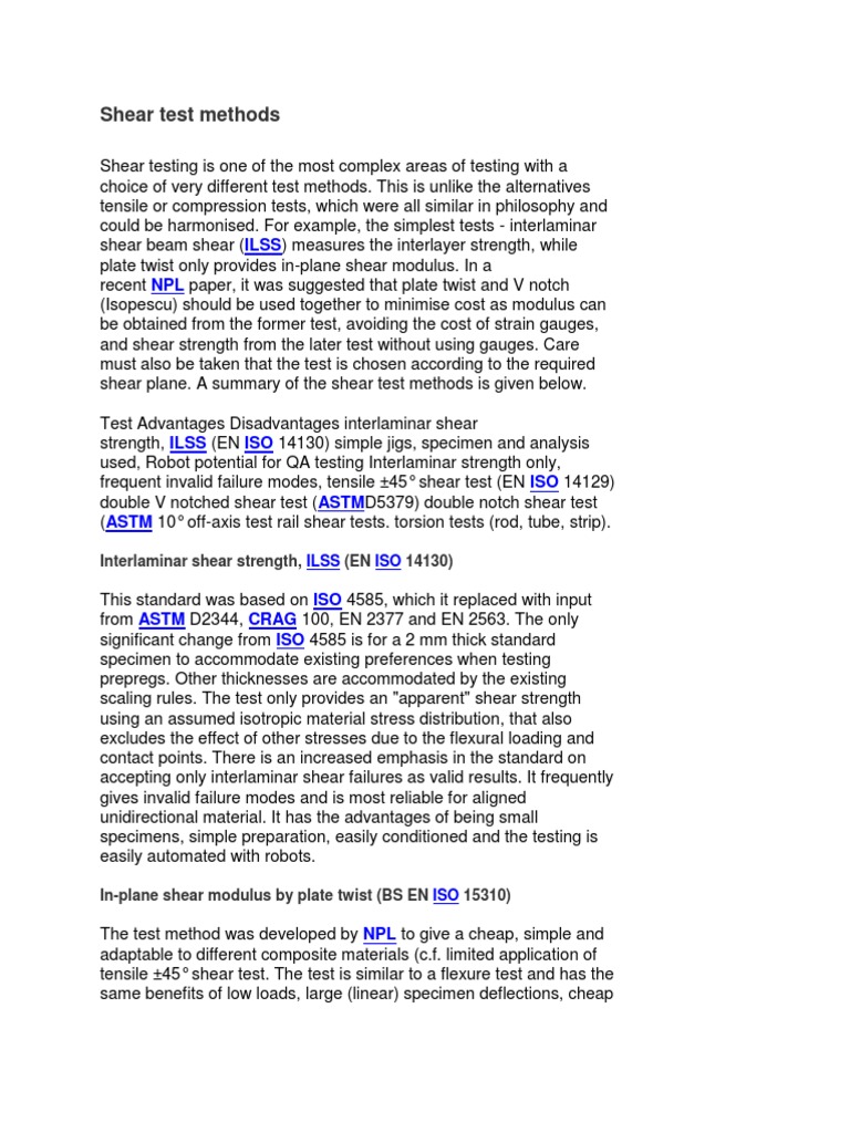 Shear Test Methods Composite | PDF | Strength Of Materials | Stress ...