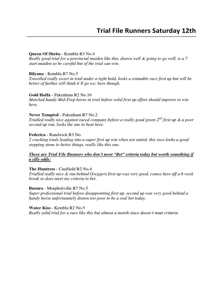 Saturday Trial File Runners Analysis | PDF