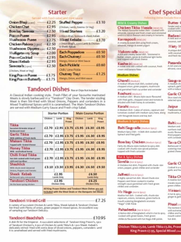 Sultan Tandoori Menu - Inside Pages | PDF | Curry | Indian Cuisine