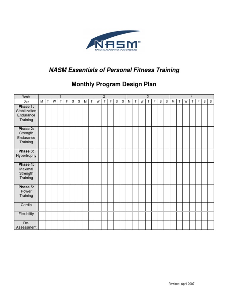 NASM Opt For Fitness Monthly Program Design | PDF
