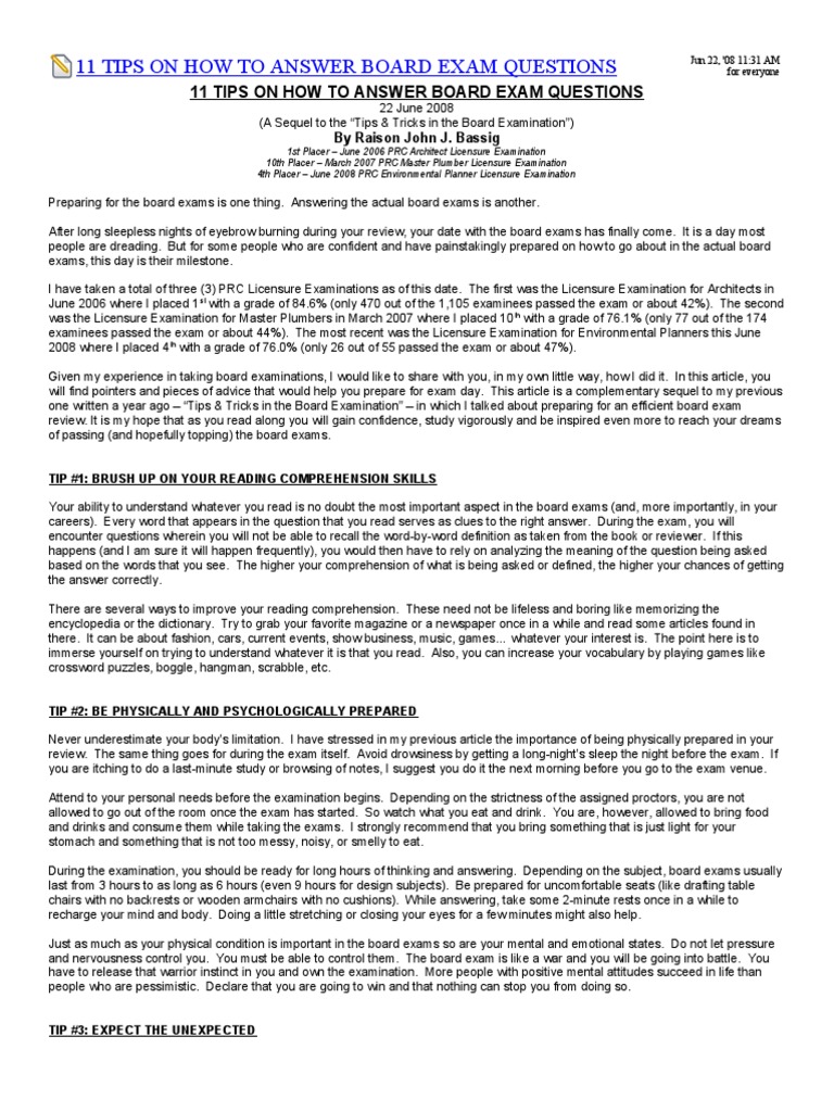 11 Tips On How To Answer Board Exam Questions | PDF