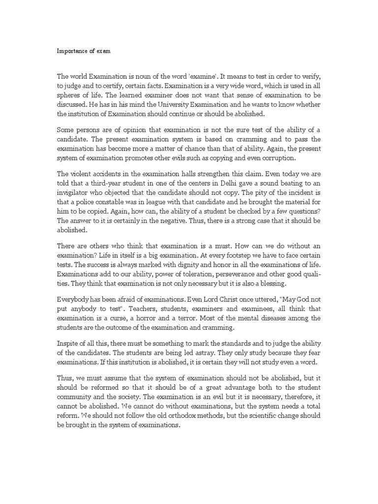 Importance of Exam | PDF | Homework | Test (Assessment)