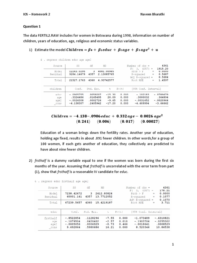 Econometrics Assignment. | PDF | Ordinary Least Squares | Errors And Residuals
