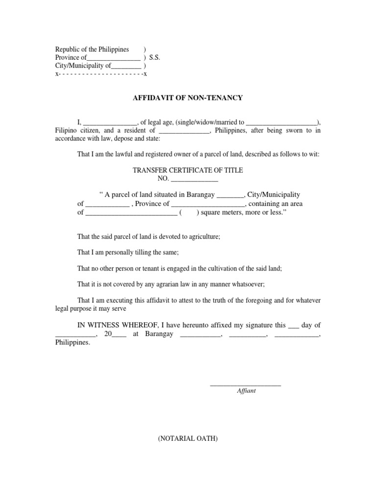 Affidavit of Non-Tenancy 1 | PDF