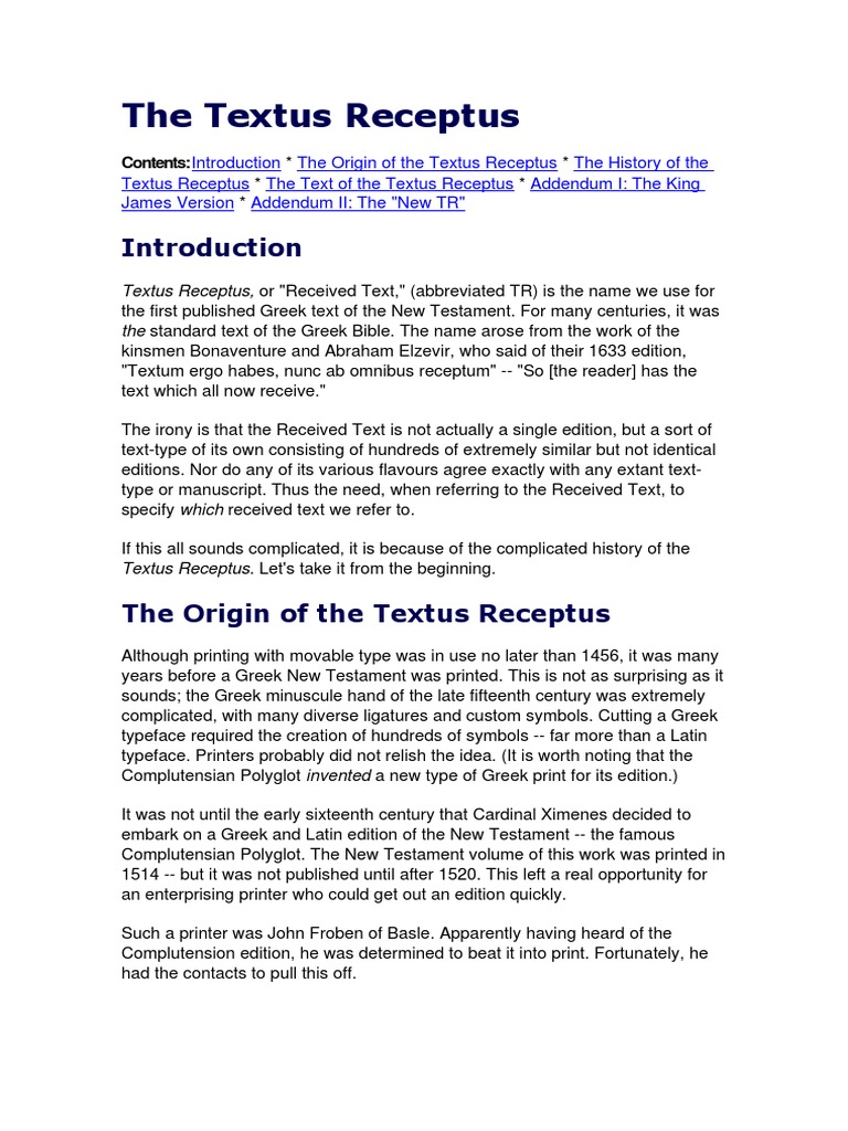 The Textus Receptus | PDF | King James Version | Thou