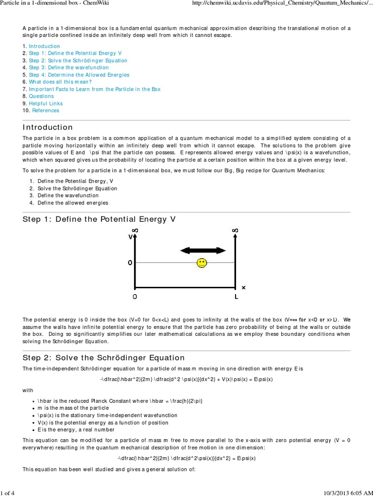 Particle in A 1-Dimensional Box - ChemWiki PDF | PDF | Wave Function ...