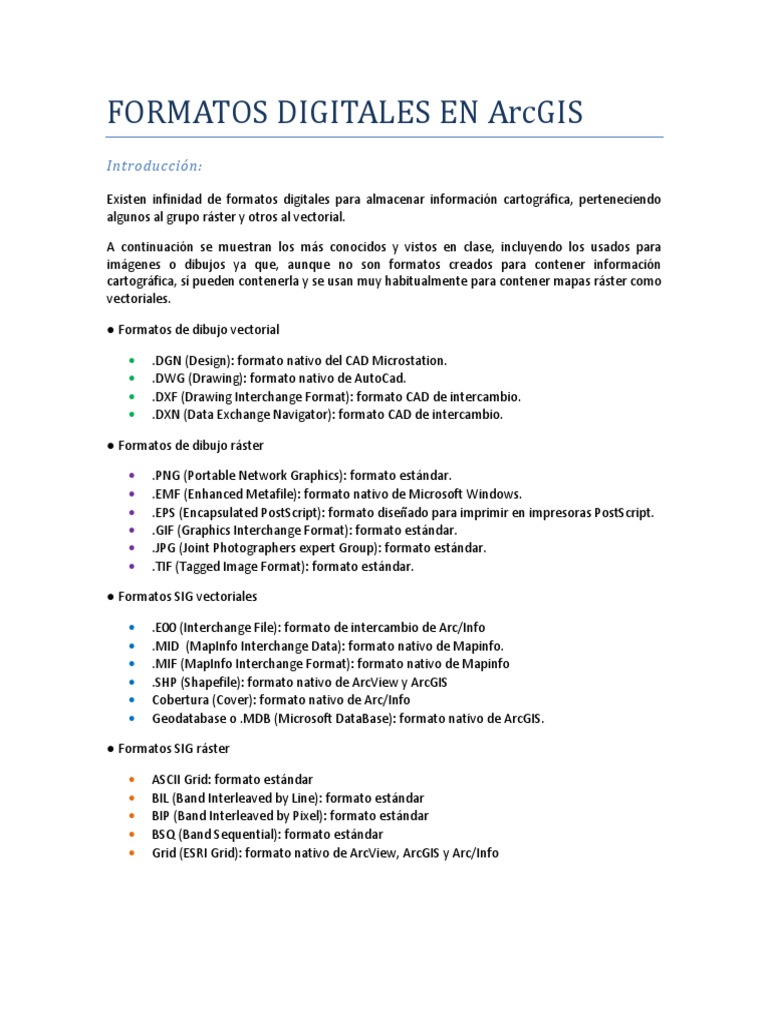 Formatos Digitales en Arcgis | PDF | Sistema de información geográfica ...