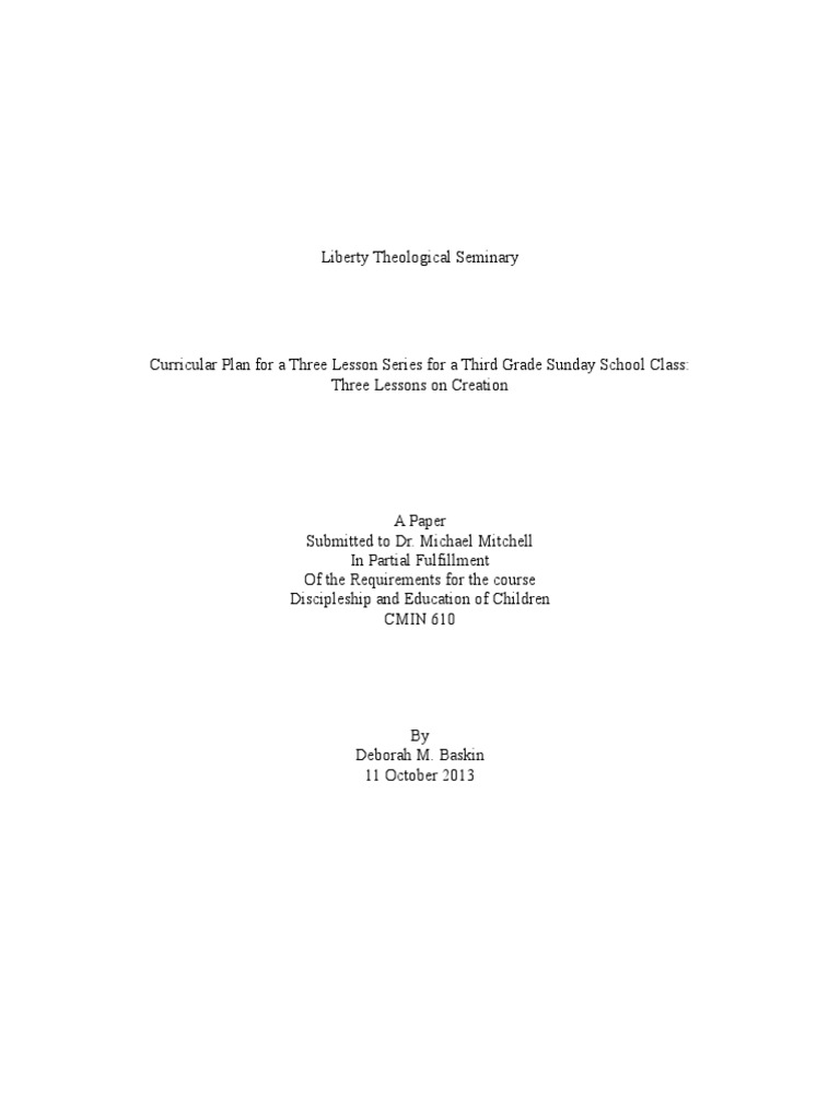 Third Grade Sunday School Creation Lessons | PDF | Differentiated ...