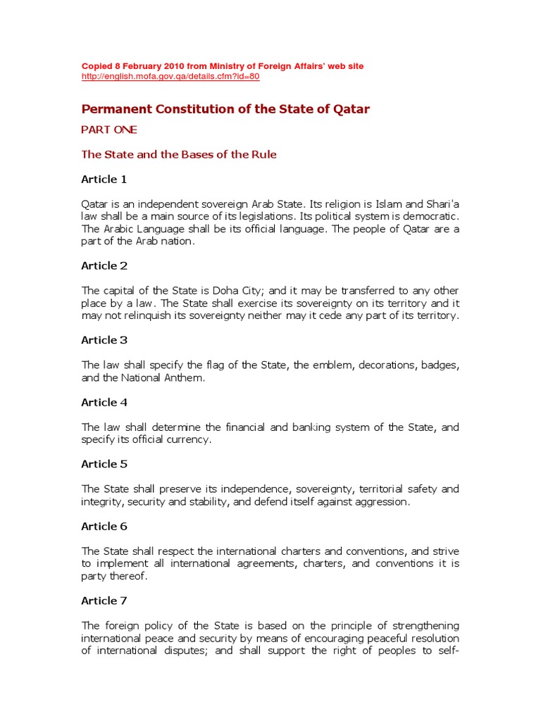 Qatar Constitution | Oath Of Office | Treaty