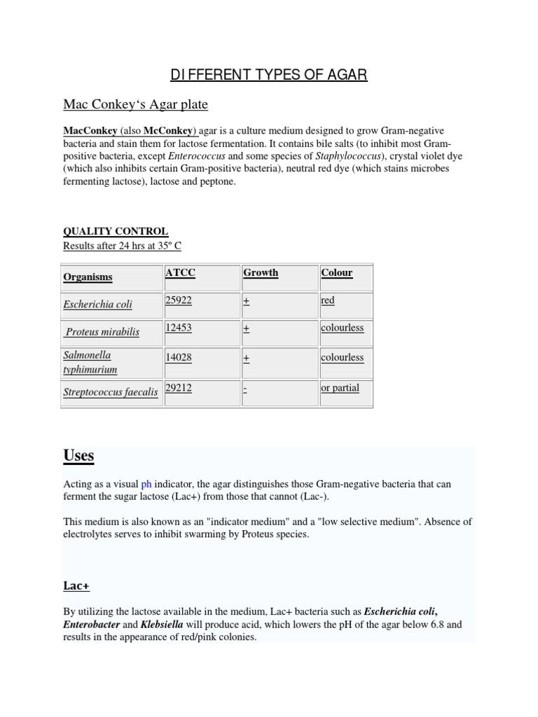 Types of Agar | PDF | Clinical Pathology | Prokaryote