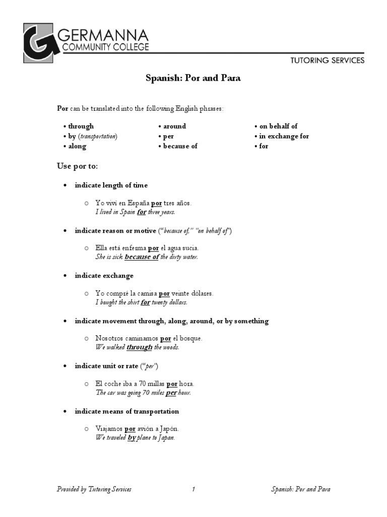 Understanding Por and Para in Spanish | PDF