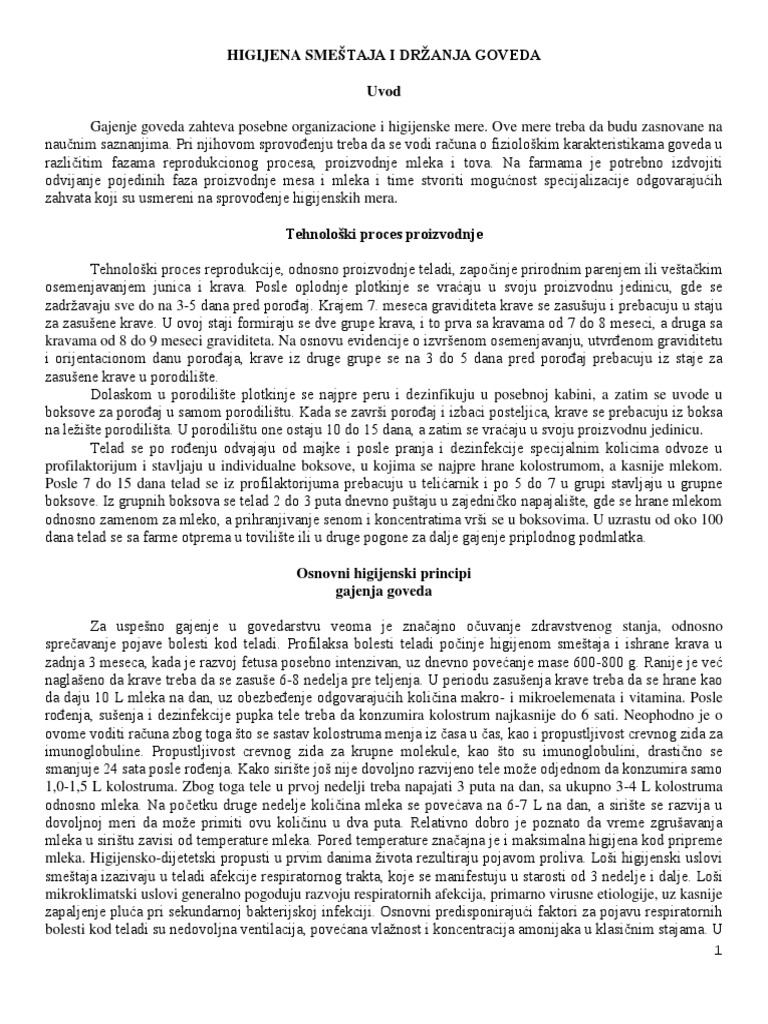 Hristov S., Higijena Smestaja I Drzanja Zivotinja, Za Ispit | PDF