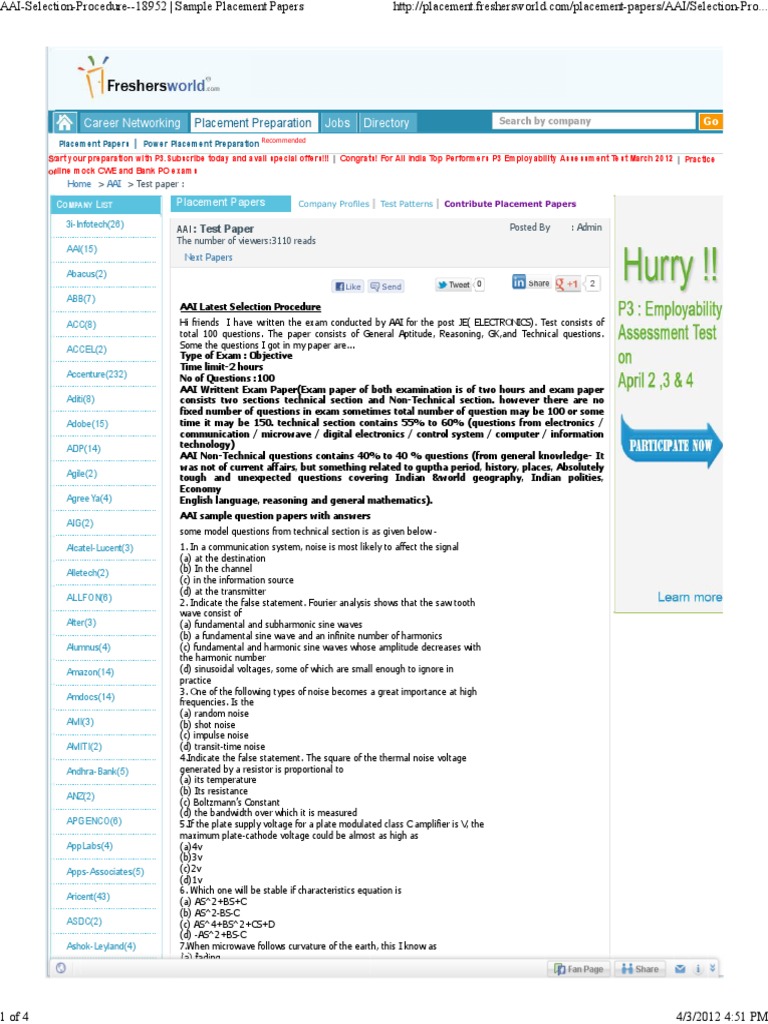 AAI-Selection-Procedure - 18952 - Sample Placement Papers PDF | PDF ...