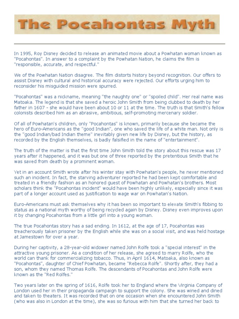 The Truth Behind Pocahontas' Legend | PDF | English Colonization Of The ...