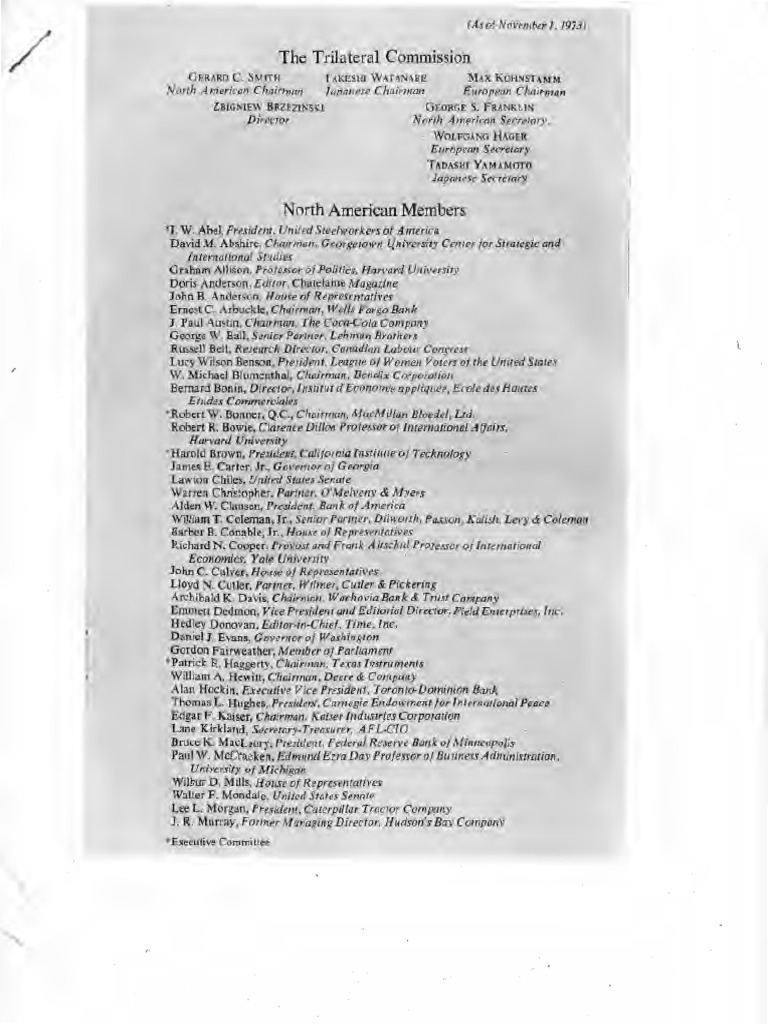 Trilateral Commission Membership List 1973 | PDF