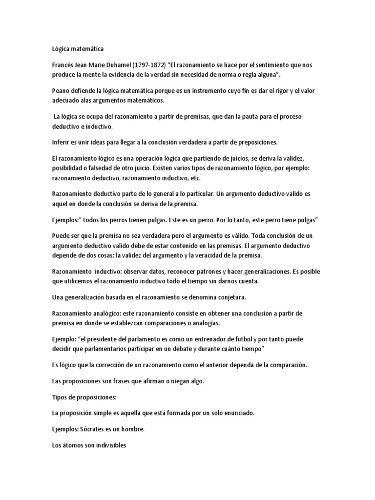 Resumen Lógica Matemática | PDF | Proposición | Razón