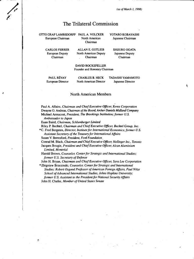 Trilateral Commission Membership List 1998 | PDF | Paul Volcker | The ...