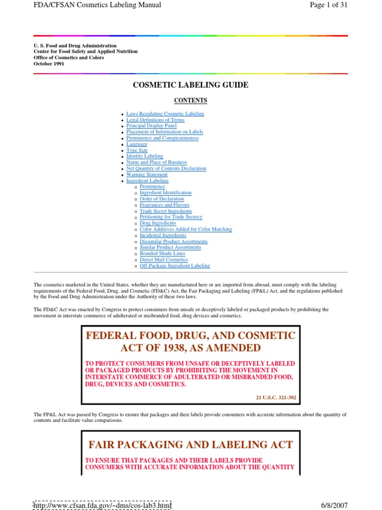 Cosmetic Labeling Guide FDA | PDF | Federal Food | Trade Secret