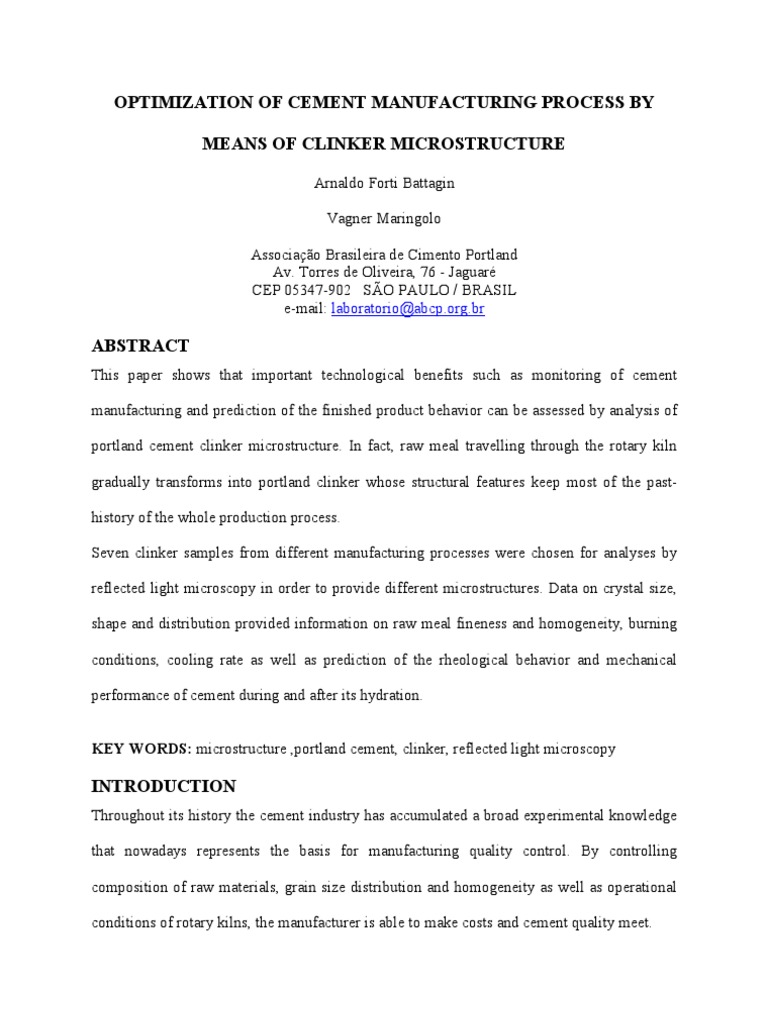 Optimization of Cement Manufacturing Process by Means of Clinker Micro Structure | PDF | Cement ...