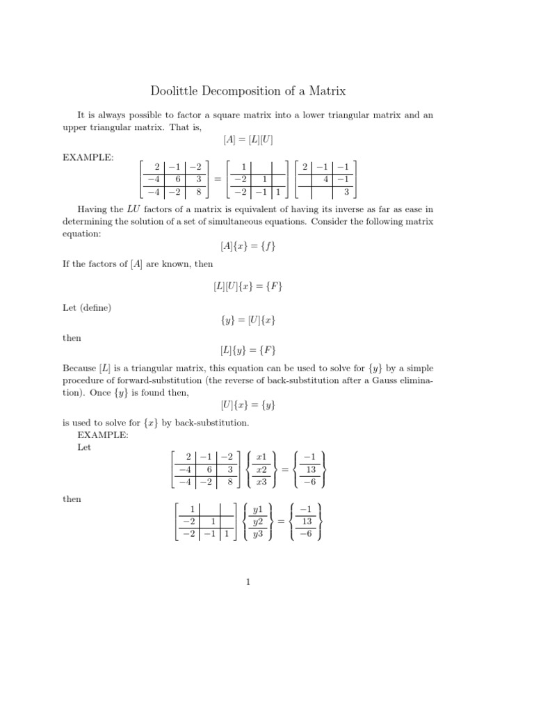 Doolittle Algorithm | PDF | Computational Science | Matrix (Mathematics)