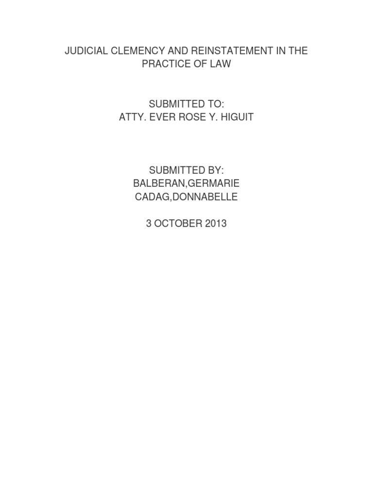 Judicial Clemency and Reinstatement in The Practice of Law | PDF ...