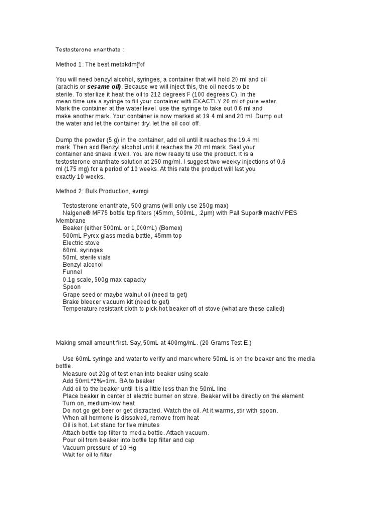 Testosterone Preparation | PDF | Syringe | Filtration