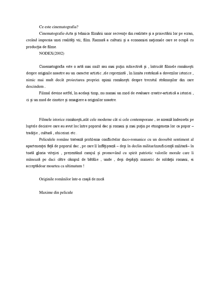 Latinitate Si Dacism in Cinematografia Romana | PDF