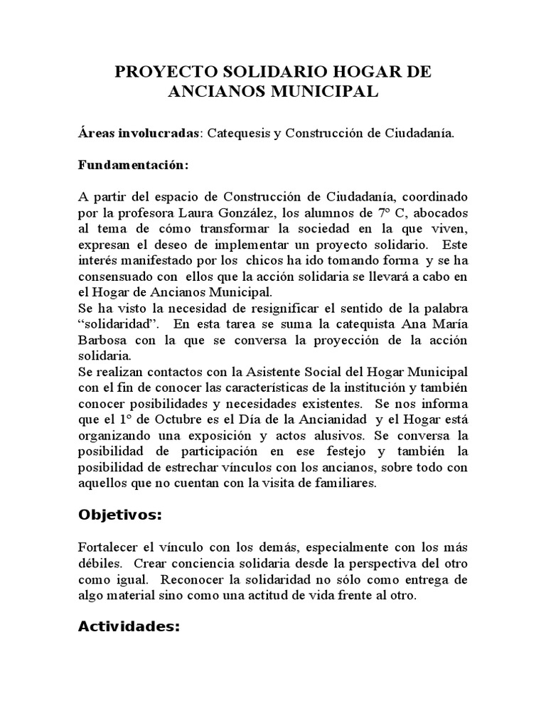 Proyecto Solidario Hogar de Ancianos Municipal | PDF