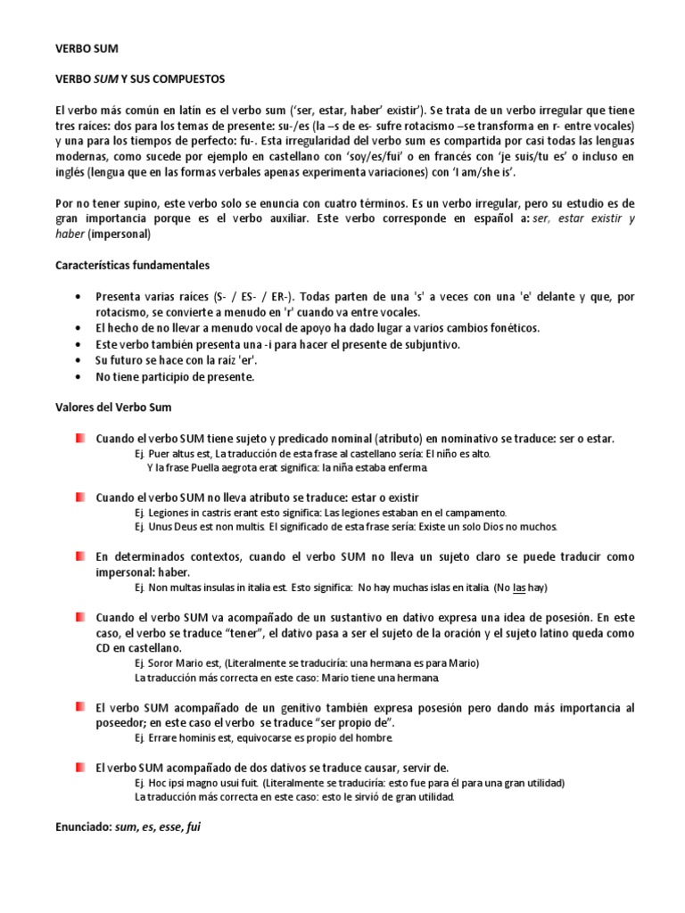 Significado y Conjugación del Verbo Sum | PDF | Verbo | latín