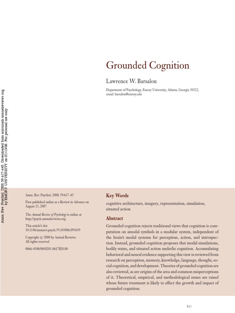 Barsalou - Grounded Cognition | PDF | Perception | Memory Barsalou - Grounded Cognition | PDF | Perception | Memory