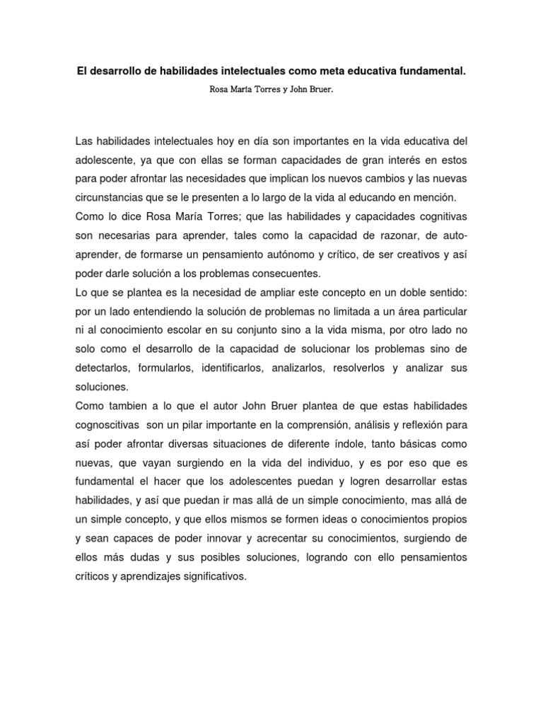 El Desarrollo de Habilidades Intelectuales Como Meta Educativa ...