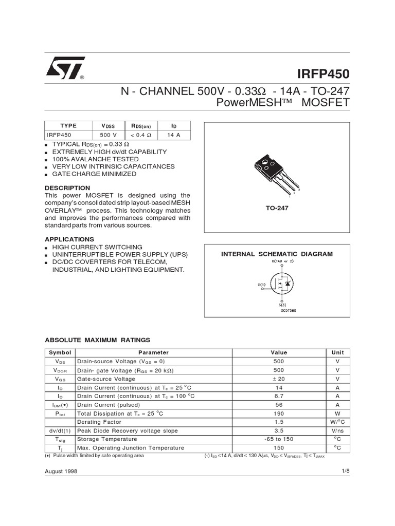 IRFP450 | PDF | Electrical Components | Electromagnetism