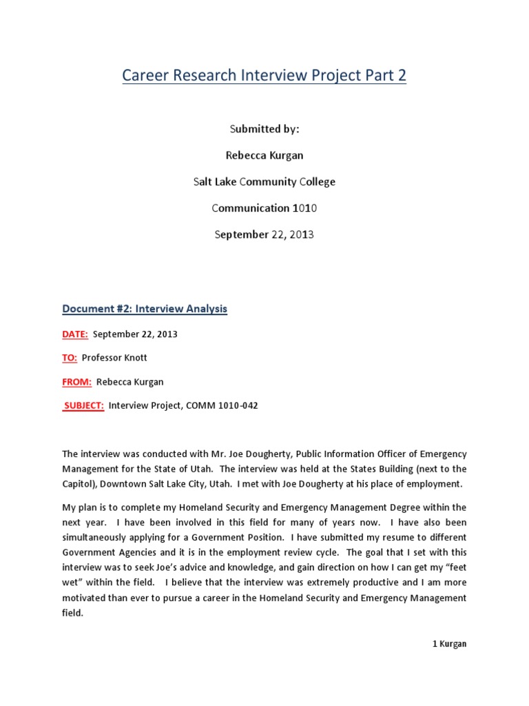 Rebecca Kurgan-Career Research Interview Project Part 2 | PDF ...