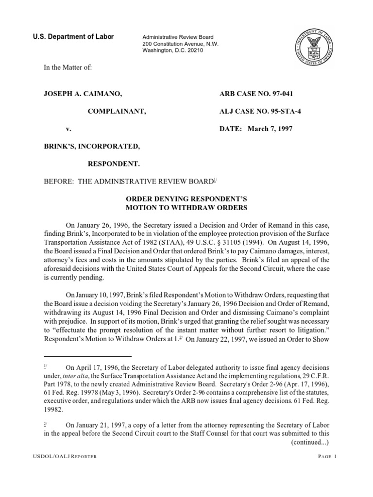 Department of Labor: 97 041A | PDF | Lawsuit | Government