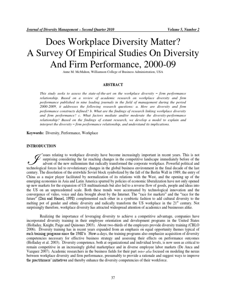 Workplace Diversity and Firm Performance | PDF | Diversity (Business ...
