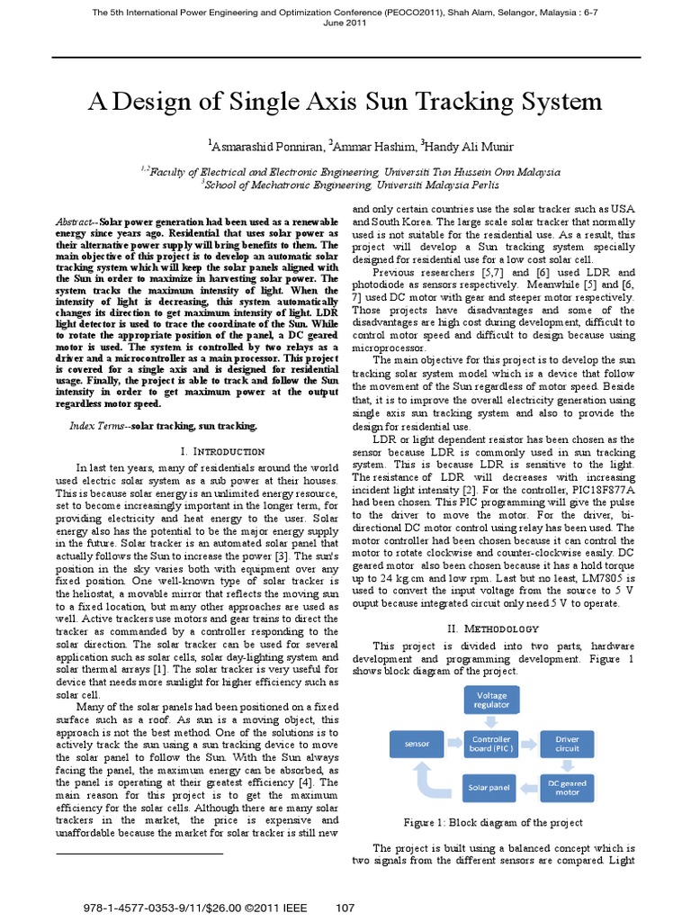 A Design of Single Axis Sun Tracking System | PDF | Analog To Digital Converter | Solar Panel