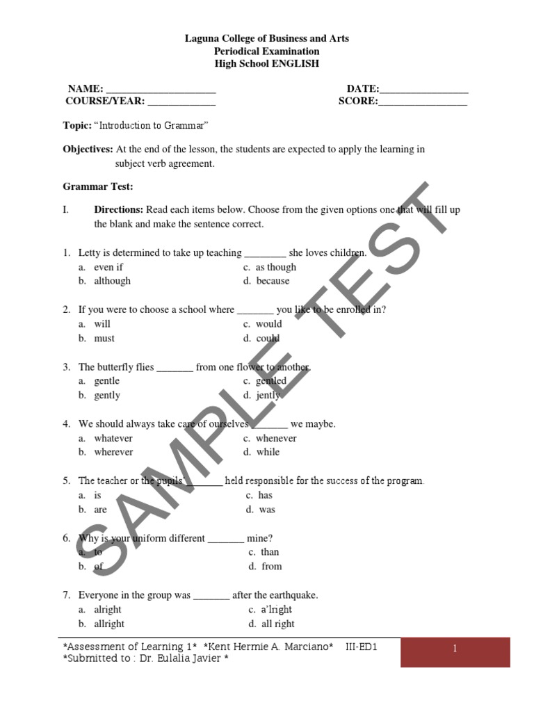 Sample Test Items | Download Free PDF | Narration