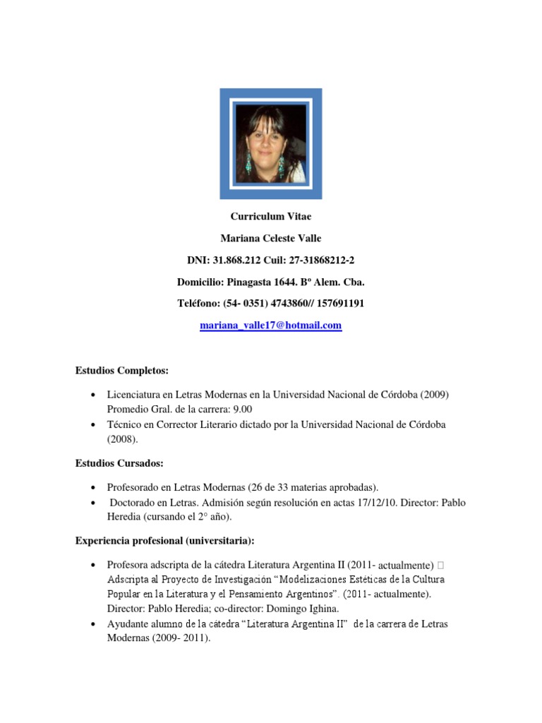 Curriculum Vitae Mariana Celeste Valle2 | PDF | Argentina | Maestros