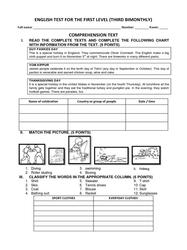 English Test For The First Level | PDF | Language Arts & Discipline ...