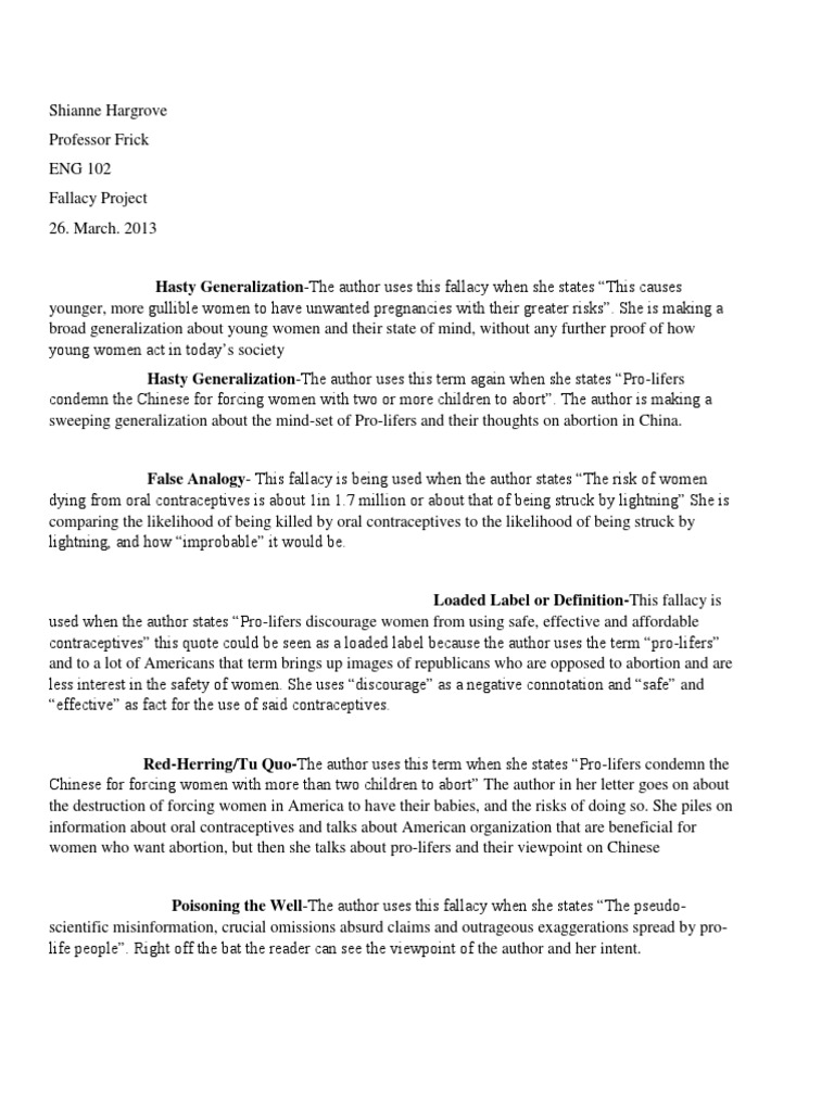 Fallacy Project | PDF | Combined Oral Contraceptive Pill | Birth Control