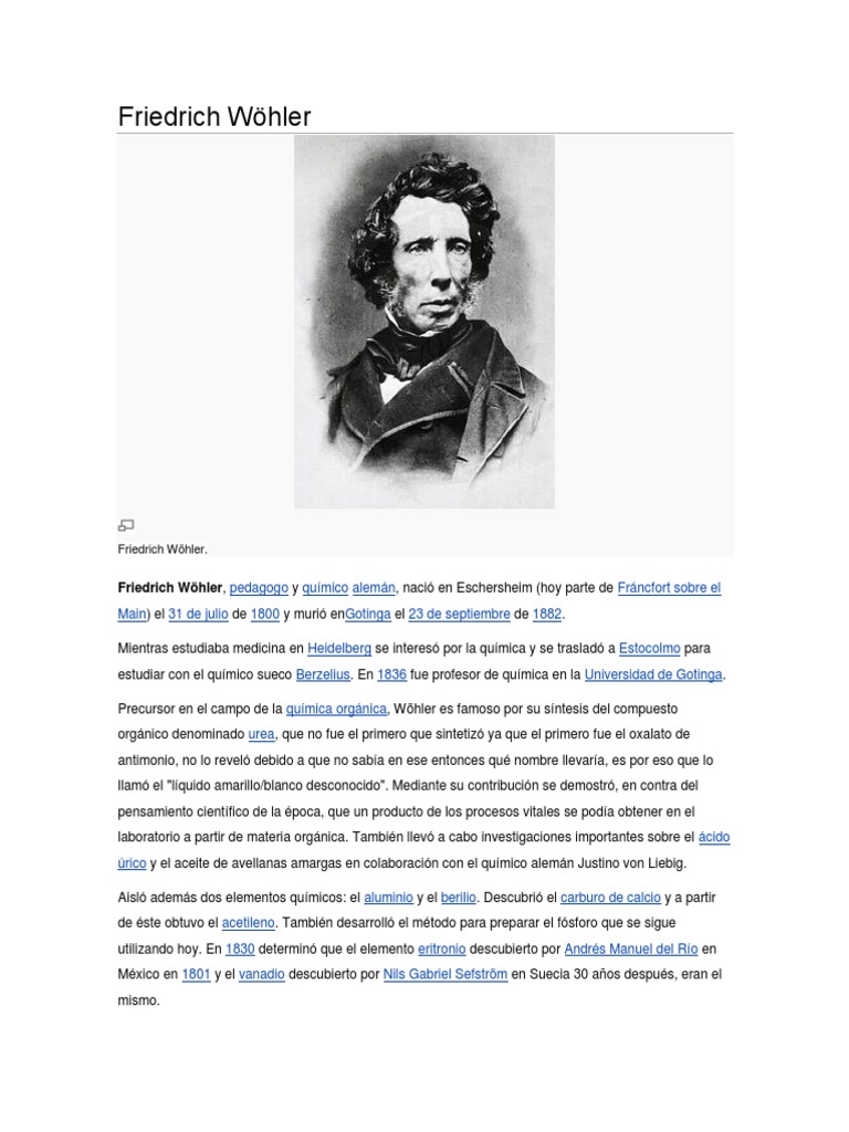 Friedrich Wöhler: Pionero de la Urea | PDF