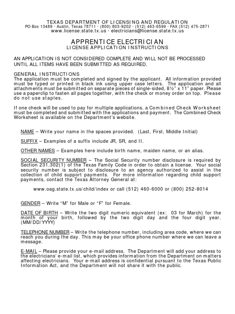 Apprentice Electrician: Texas Department of Licensing and Regulation ...