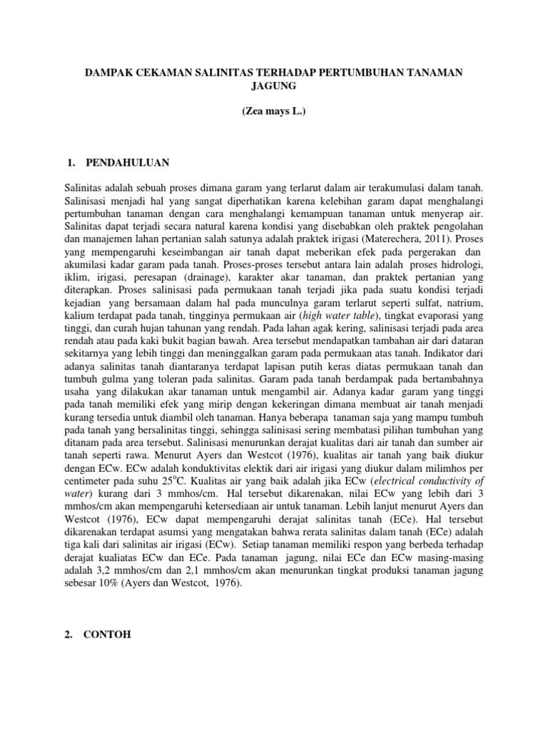 Dampak Cekaman Salinitas Terhadap Pertumbuhan Tanaman Jagung | PDF Dampak Cekaman Salinitas Terhadap Pertumbuhan Tanaman Jagung | PDF
